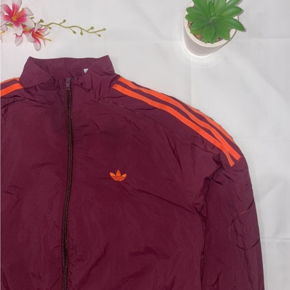 adidas | Jackets & Coats | Adidas Maroon Jacket With Bold Orange ...
